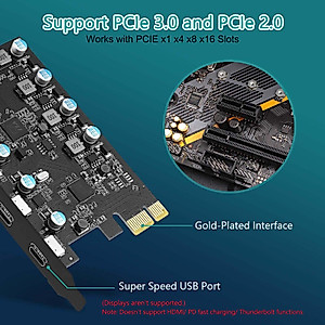 YEELIYA USB PCIE Card 5-Port (3X USB C,2X USB 3.0-A) PCI Express Expansion Card Desktop PC Internal USB hub for Windows 10/8/7 and MAC OS 10.8.2 Above