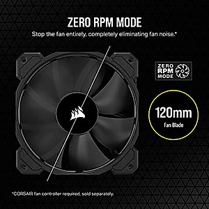 Corsair SP120 Elite, 120mm PWM Hydraulic Bearing Case Fan with CORSAIR AirGuide Technology - Low-Noise, 24.7 dBA, Fan Speeds from 300 RPM - 1,300 RPM, 45.4 CFM, Single Pack - Black