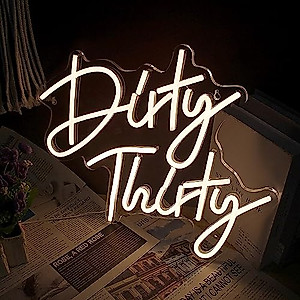 GUAN-O Dirty Thirty Neon Sign Led Wall Neon Signs 30 Birthday Party Neon Lights Dimmable Letters Night Light For Bedroom Home Bar Girls Room Club Pub Store Hotel Wall Decor USB Sign