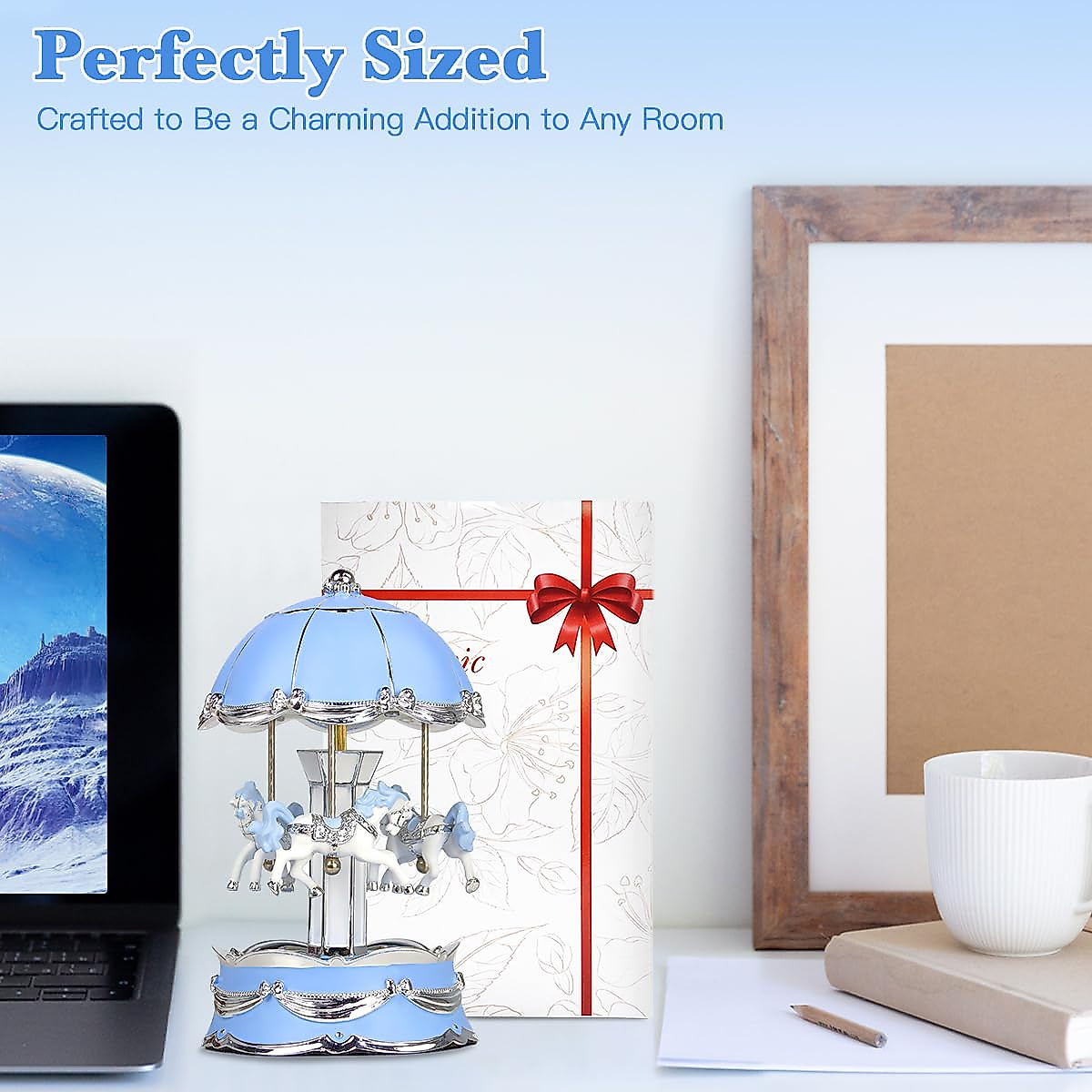 Saeifin Carousel Horse Music Box Gifts U R My Sunshine,Color Changing LED Lights Musical Carousel for Girls Women Mom Daughter,Christmas Anniversary Valentines Day Present Birthday Gifts (Blue)