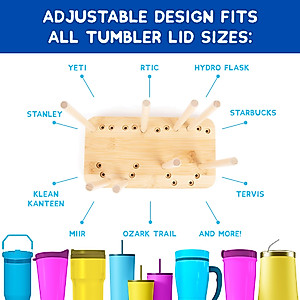 Adjustable Bamboo Tumbler Lid Organizer - Holds up to 20 Lids - YETI Lid Organizer for Cabinet - YETI Organizer for Kitchen Cabinets - Water Bottle Lid Organizer for Cabinet - Cup Lid Holder - Stacker