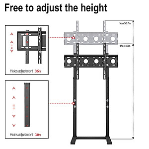 unho Universal Against The Wall TV Stand Floor: Free Standing Mount Stand with Height Adjustable Bracket for TV Bench Compatible with 32-65 inch Flat Panel LED LCD Plasma Screens (Black)