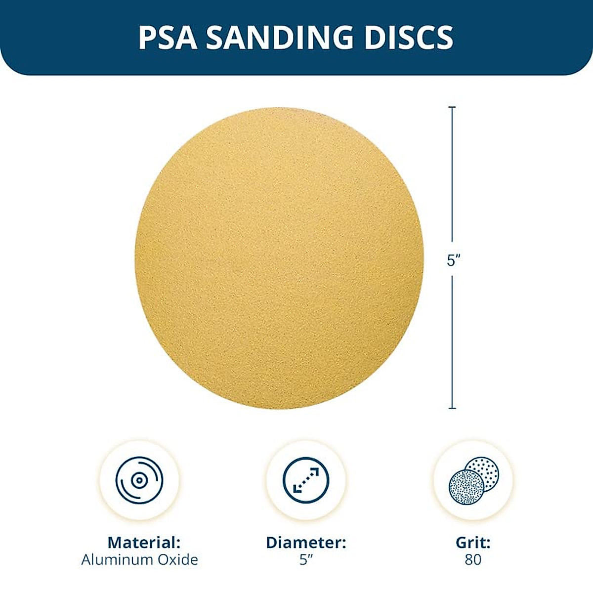 Benchmark Abrasives 5" PSA Gold Self Adhesive DA Sanding Disc Roll Aluminum Oxide Grains Designed for Surface Blending Edge Sanding General Stock Removal Orbital Sanders (100 Discs) - 80 Grit