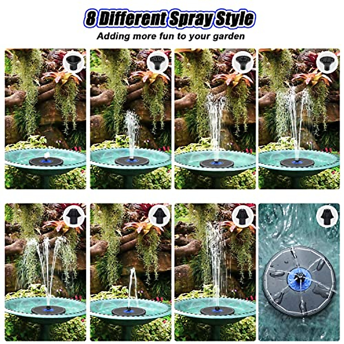 SZMP Solar Fountain 2023 Upgrade, 3.5W Solar Powered Bird Bath Fountains with Flower, Outdoor Water Feature Solar Fountain Pump with 7-in-1 Nozzles, 4 Fixed Pipes for Humingbirds, Garden, Pool, Pond