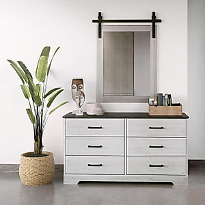 Prepac Rustic Ridge Farmhouse 6-Drawer Chest of Drawers for Bedroom, Wooden Bedroom Drawer Dresser with 6 Storage Drawers, 18.25in x 53.25in x 28.5in, Washed White, ADBR-1606-1