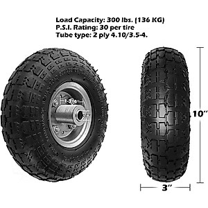 bimiti 4 Pack 10" Rubber Tires and Wheels Pneumatic Air Filled Heavy-Duty Replacement Wheels Tires with 5/8" Center Bearing All Purpose Utility Air Tires Wheels for Dolly Hand Truck Garden Cart