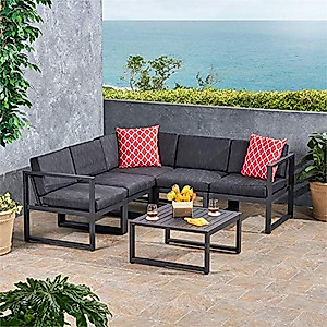 Noble House Navan 6 Piece Outdoor Aluminum Sectional Sofa Set in Dark Gray