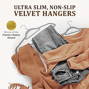 Velvet Hangers 50 Pack with 10 Bonus Clear Clothes Hanger, 17.6" Felt Hangers for Coats, Dresses, Shirts,Sweater, Gray - Family Choice Awards Winner