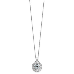 17mm 925 Sterling Silver Rhodium Plated Created Blue Spinel and CZ Evil Eye Necklace 18 Inch Jewelry for Women