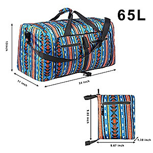 Duffel Bag 65L Packable Duffle Bag with Shoes Compartment Unisex Travel Bag Water-Resistant Duffle Bag(Bohemian Blue,65L)