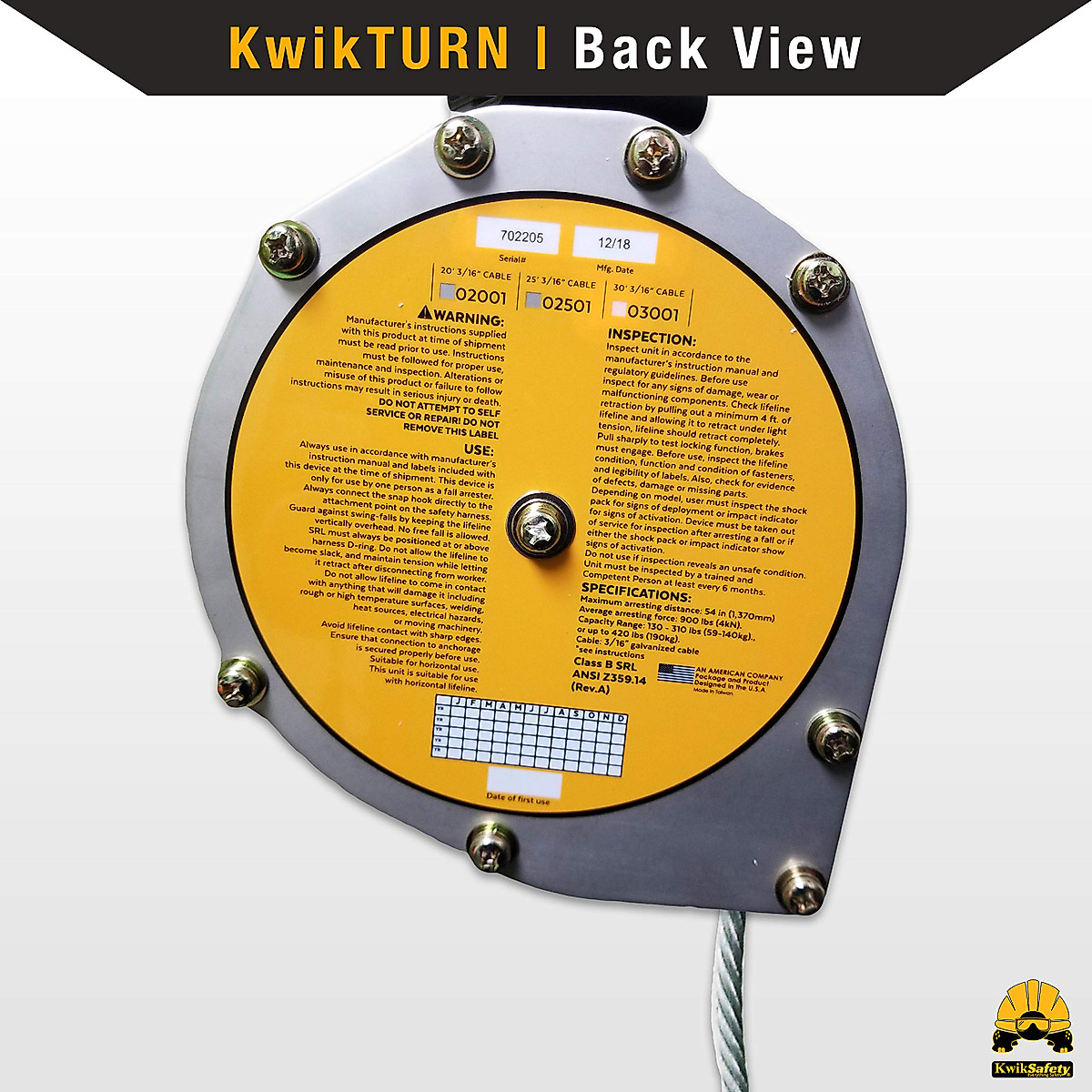 KwikSafety - Charlotte, NC - Cobra 30' Self Retracting Lifeline [NO Tangle Steel Cable] Class B SRL ANSI OSHA Retractable Fall Arrest Safety Construction Roofing PPE Gear