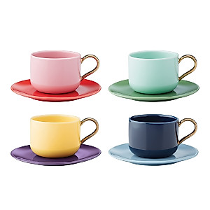Kate Spade New York 894770 Make It Pop 8-Piece Cup & Saucer Set, Yellow, MUG