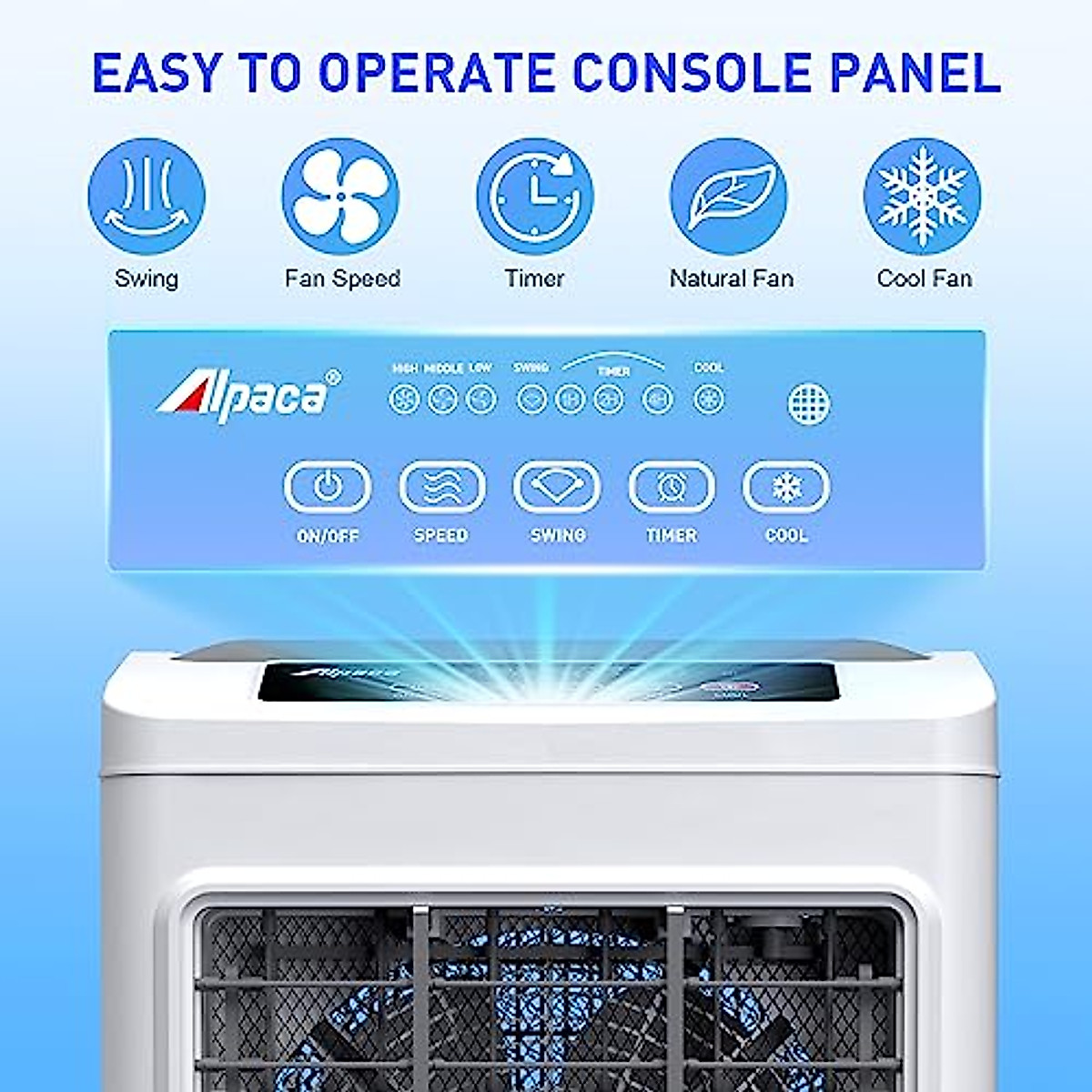 ALPACA Portable Evaporative Air Cooler 3 in 1 Swamp Cooler with Remote Control, 5.3 Gal Water Tank, 3 Speed Cooling Fan, 4 Ice Packs, Portable Air Conditioner Auto Oscillation for Room, Home & Office