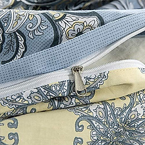 JUCFHY Cotton Duvet Covers and Sets -1000TC Egyptian Cotton Paisley Print Luxury Duvet Cover Set-Reversible Damask Medallion Percale Comforter Cover Set-2pcs Bedding (Twin,Light Blue Floral)