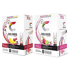 CELSIUS On-the-Go Powder Stick, Combo Pack of Dragonfruit Lime and Cranberry Lemon, 28 Piece Assortment