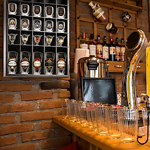 2 Pcs Shot Glass Display Case Black Wooden Shot Glass Holder Display Wall Mounted Shadow Box with Removable Shelves Shot Glasses Shelf Glass Rack Thimble Display Case Shot Glass Storage Case, 30 Slots