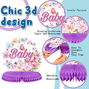 15 Pcs Butterfly Baby Shower Honeycomb Centerpieces It's a Girl Purple and Pink Butterfly Table Decor Floral Butterflies Table Topper Sign for Baby Girl Gender Reveal Birthday Party Decor