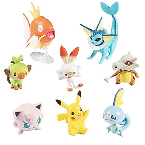 Pokemon Battle Ready! Figure Set, 8 Pieces - Playset with 2 & 3 inch Figures Pikachu, Scorbunny, Grookey, Sobble, Jigglypuff, Cubone, Vaporeon & Magikarp - Gift for Kids, Boys, Girls - Ages 4+