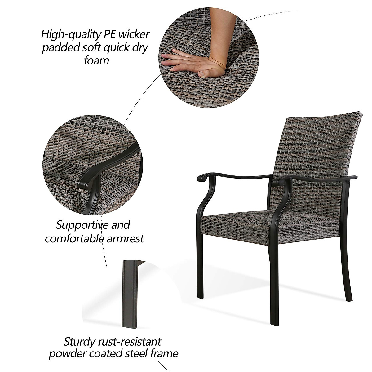 Ulax furniture Outdoor Wicker Dining Armchairs with Padded Quick Dry Foam, Set of 2, Patio Modern Rattan Chairs