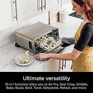 Ninja SP301 Dual Heat Air Fry Countertop 13-in-1 Oven with Extended Height, XL Capacity, Flip Up & Away Capability for Storage Space, Silver (RENEWED)