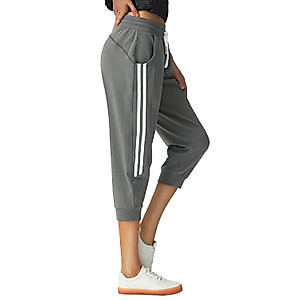 SPECIALMAGIC Women's Capri Pants Cropped Joggers with Pockets Elastic Waist Drawstring Capri Sweatpants Dark Grey Large