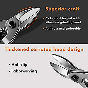 Finder 12" Aviation Snips, Long Straight Cut Tin Snips Cutting Shears Power Cutter with CR-V Blade & Comfortable Grip, 300mm Scissors for Cutting Metal Sheet, Hard Material, Industrial Quality