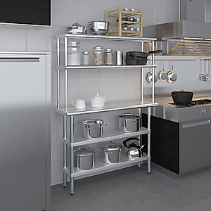 Amgood Stainless Steel Work Table with 2 Shelves | Metal Kitchen Prep Table & Shelving Combo (14" x 48" Table with 2 Shelves + 12" Overshelf)