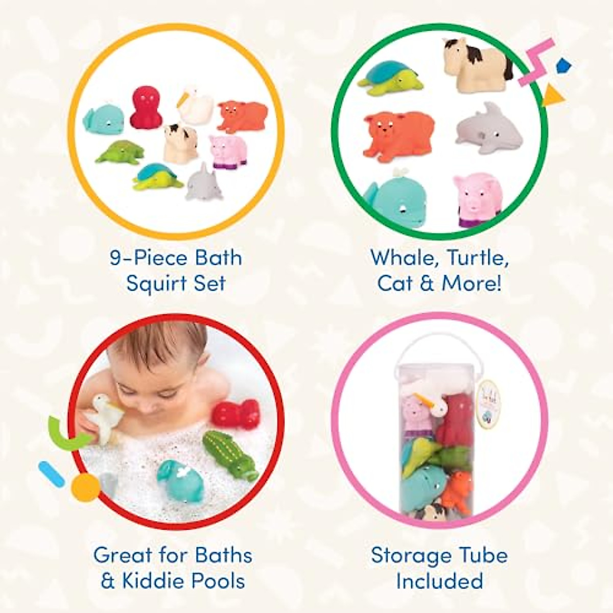 Battat – Assorted Bath Toys – 9Pcs Animal Squirters – Water Squirt Toys – Bath & Pool – 10 Months + – Bath Buddies (9Pcs)