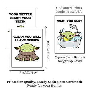 Silly Goose Gifts This Is The Way Bounty Hunter Bathroom Wall Art Print Set - Baby Yoda Movie Themed Bathroom Decor - Funny Bathroom Reminders Quotes - Posters for Walls - Set of 4 (Baby Yoda)