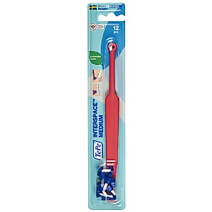 TEPE Interspace Angled Medium Toothbrush for Braces with Single-End Tuft and Removable Head, 12 Pack