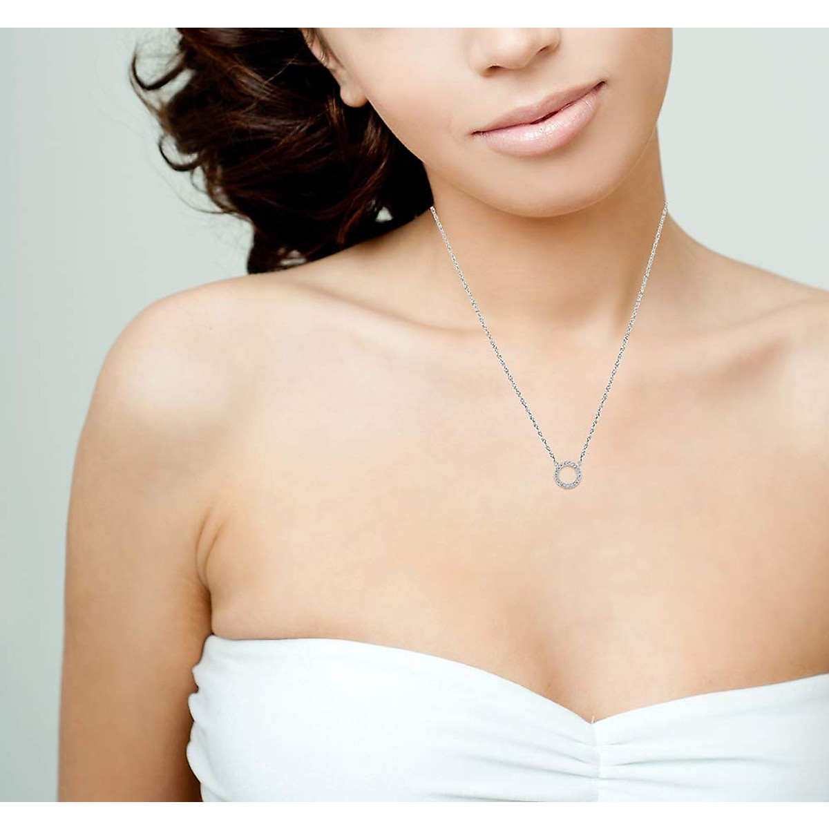 Women's 1/5 Cttw Diamond Necklace in 10K White Gold, Diamond Circle Pendant Necklace with 16-18 Inch Adjustable Chain, Gold Necklace for Women, (H-I Color, I2 Clarity), by Brilliant Expressions