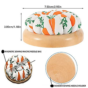 104PCS Pin Cushion for Sewing Kit Wrist Pin Cushion Pumpkin Pad with Elastic Wrist Belt 100 Straight Sewing Pins Wood Base Magnetic Needle Pin pad 60’‘ Pocket Measuring Sewing Products for DIY