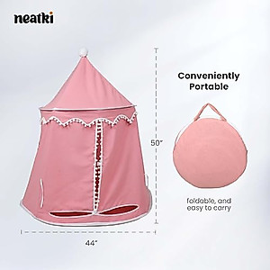 Neatki 43" x 43" x 51" Kids' Indoor Playhouse with Mat, Collapsible and Portable Princess Castle Tent, Ideal for Room Furniture (Pink)