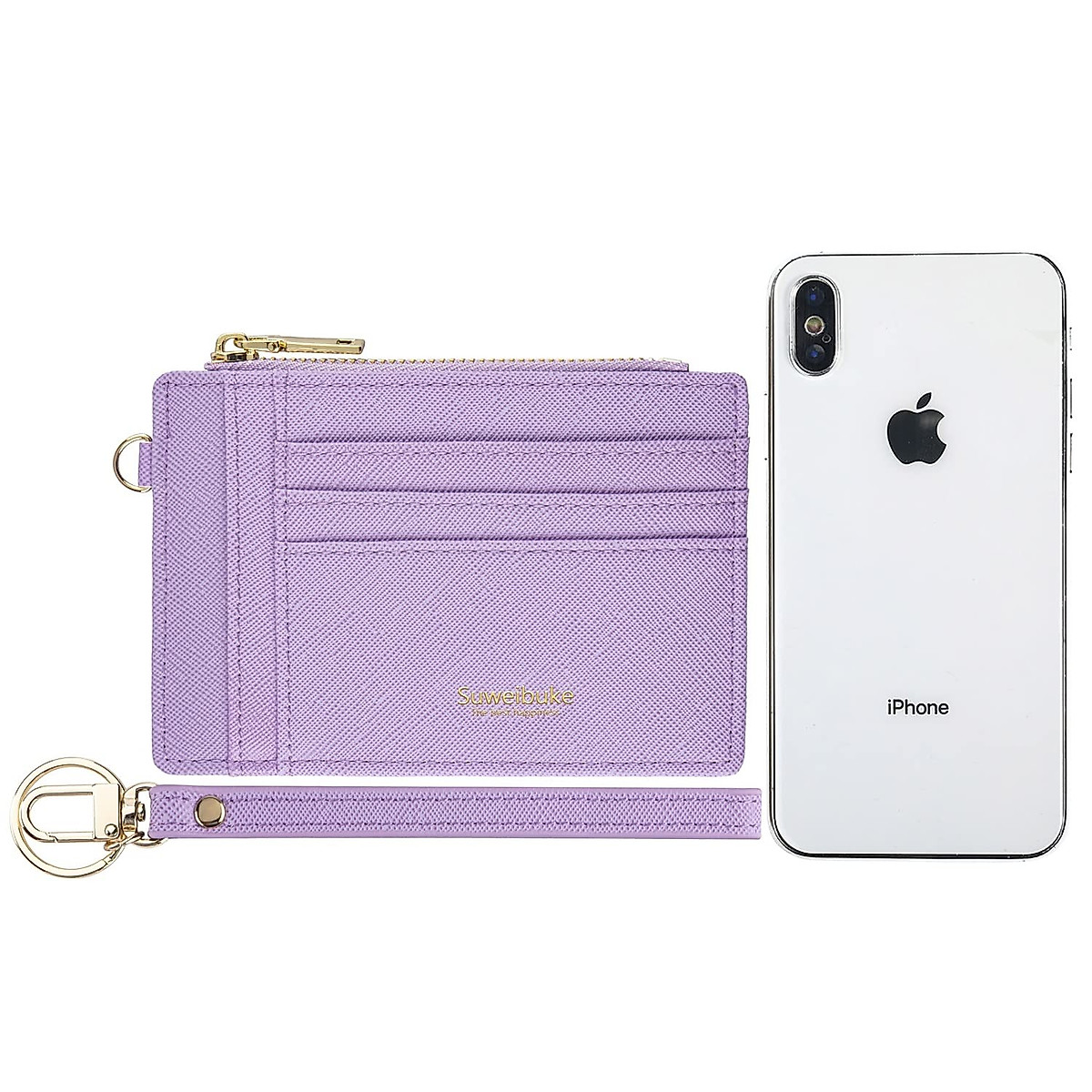 Wikavanli Women Slim Rfid Blocking Credit Card Case Holder Wristlet Zip ID Case Wallet Small Compact Leather Wallet Coin Purse with Keychain (Light Purple a)