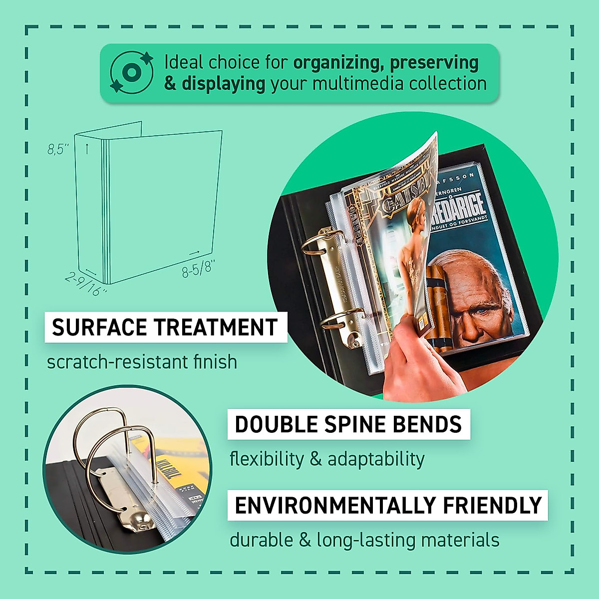 DJOIS by Tarifold - CD & DVD 2-Ring Binder - Durable CD & DVD Storage - Durable Material - A5 Size - Holds 25 Sleeves - Pack of 4 - Space-Saving - Made in Denmark - Black