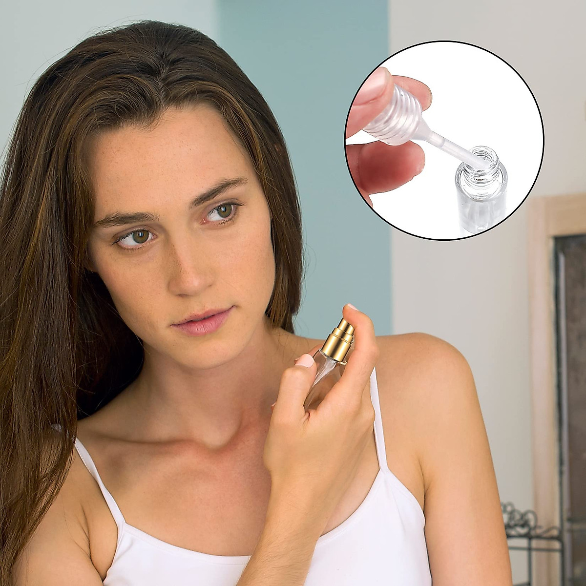 qiwuhai 4 Pcs 10ml/3oz Fine Mist Glass Atomizer Bottles, Mini Refillable Spray Bottles, Small Empty Spray Bottles, Portable Sample Containers Sample Vials for Travel Essential Oil (Silver)