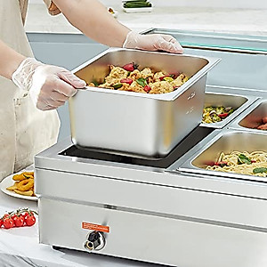 VEVOR 10-Pan Commercial Food Warmer, 10 x 12QT Electric Steam Table with Tempered Glass Cover, 1800W Countertop Stainless Steel Buffet Bain Marie 86-185°F Temp Control for Catering, Restaurant, Silver