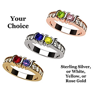 Central Diamond Center S-Bar W/Sides Couple's Ring with His & Hers Simulated Birthstones - 10k Yellow Gold - Size 8