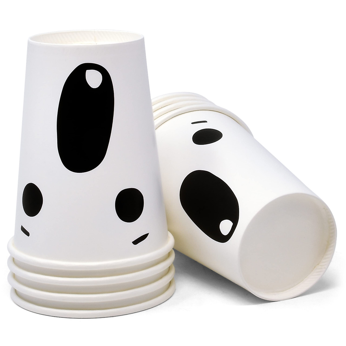 Gift Boutique 50 Halloween Ghost Disposable 9 oz. White Ghosts Face Paper Party Cup Holiday Spooky Trick or Treat Design for Beverage Drinks Drinking Cup Dinner Haunted House Supply Dinnerware Decors