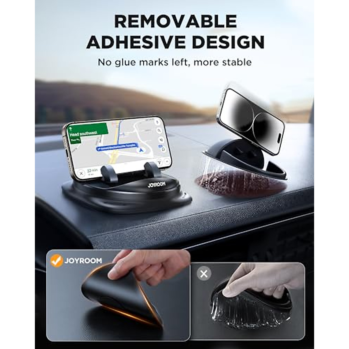 JOYROOM Phone Mount for Car, [Adjustable Spring Design] Dashboard Cell Phone Holder Car, 360° Rotatable Car Phone Holder Mount with Non-slip Silicone, Compatible with iPhone, Samsung, Other Smartphone