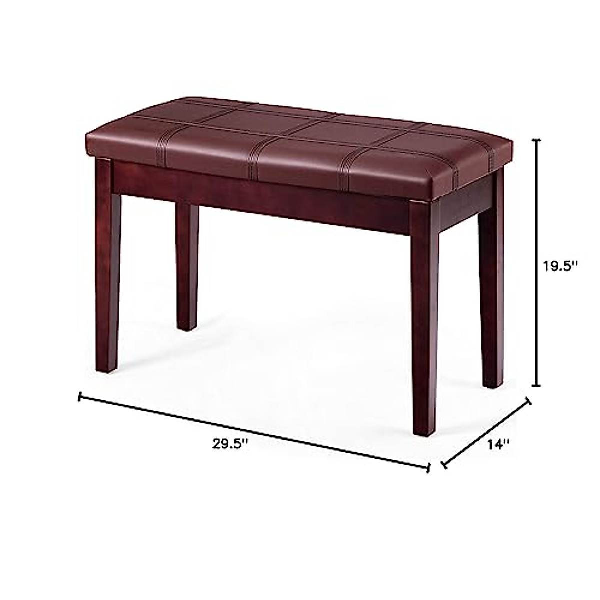 GOFLAME Piano Bench with Padded Cushion and Music Storage, Comfortable Double Duet Seat with PU Leather and Wooden Legs, Perfect for Professional or Home Use (Brown)