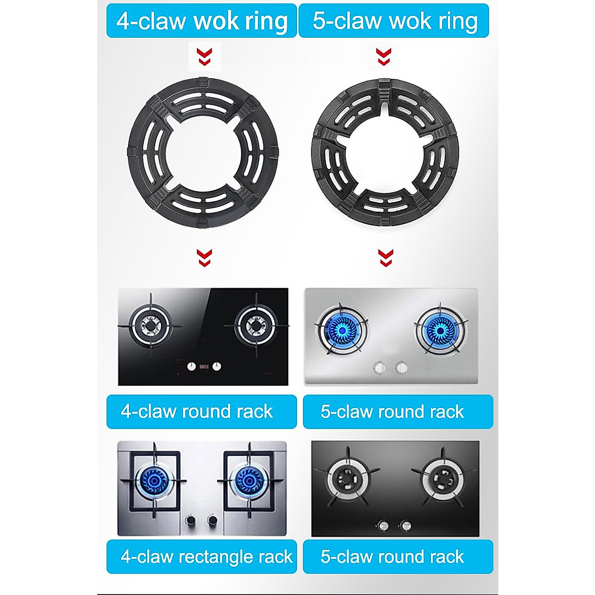 IEUYO Cast Iron Wok Support Ring Burner Ring for Gas Stove Rack Pot Holder Anti-skid Time-saving and Energy-saving for 5 claws racks or grates