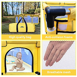 B22 Playpen 51”x51” + 2pull Rings+ 50pcs Ocean Balls+ 1sports Basket Loop; Playpen for Babies, Toddlers, Kid. Large Playpen for Toddlers, Sturdy, Safe, Portable Play Yard Indoor & Outdoor, Yellow