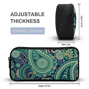 Green Paisley Pattern Pencil Case Stationery Pen Pouch Portable Makeup Storage Bag Organizer Gift