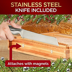 Bamboo Bread Slicer and Knife Set with Food-Grade Mineral Oil - Adjustable Homemade Bread Cutting Guide with Stainless Steel Knife - Essential Bread Making Tools and Supplies