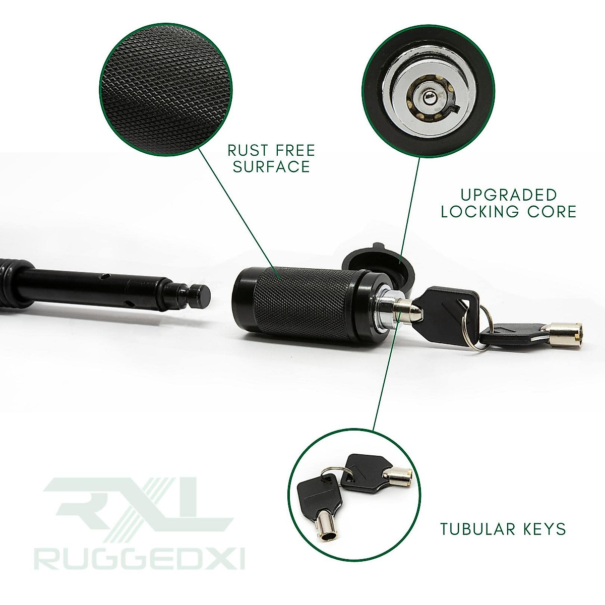 Tiger Lock 5/8" Black Trailer Hitch Locking Pin - Anti-Rattle Tow Hitch Receiver Lock, fits Class III - V Hitches with 2" and 2.5" Receivers