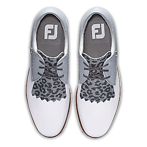 FootJoy Women's Sport Retro Previous Season Style Golf Shoe, White/Grey/Leopard, 8