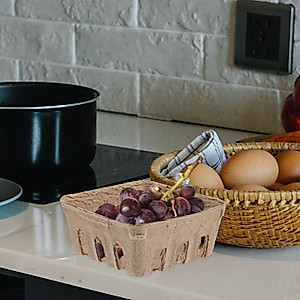 GANAZONO Bushel Basket 50pcs Square Paper Berry Basket Pulp Fiber Produce Vented Container Holder Box Fruit Tray for Fruit Vegetable Farmer Market Grocery Packaging Desktop Stand