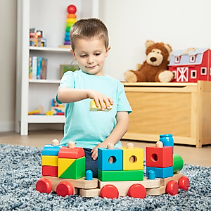 Melissa & Doug Wooden Jumbo Stacking Train – 4-Color Classic Wooden Toddler Toy (17 pcs)