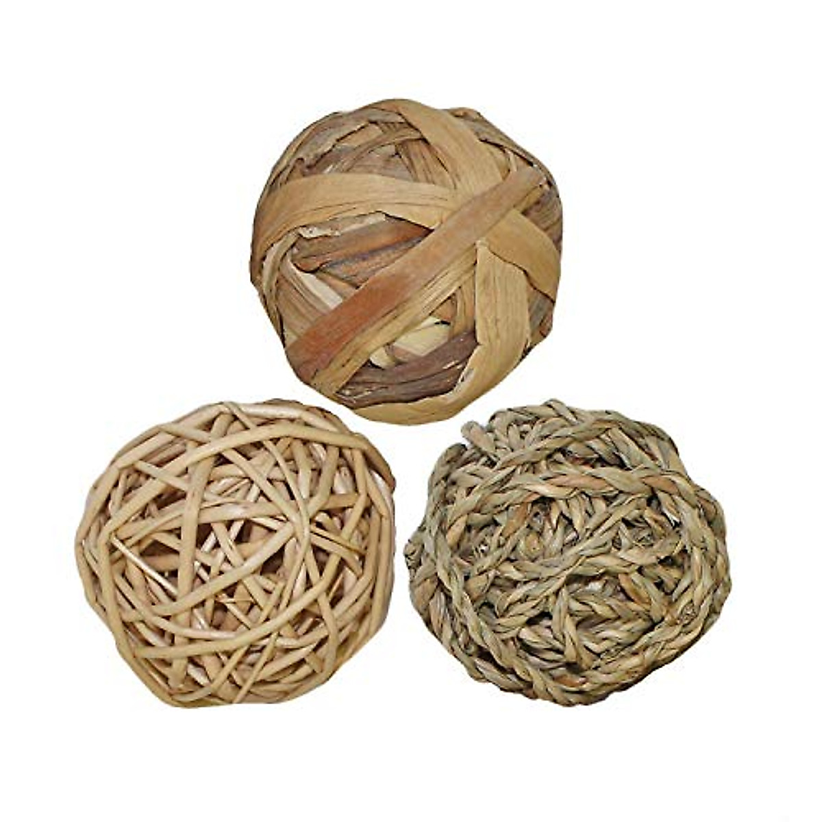 Grass Ball Trio - All Natural Woven Grass Play Ball & Safe Chew Toy - Rabbit, Guinea Pig, Chinchilla, Prairie Dog, Degu, Rat, Hedgehog, Hamster, Rat, Ferret, Squirrel, Bird, Sugar Glider & Small Pets